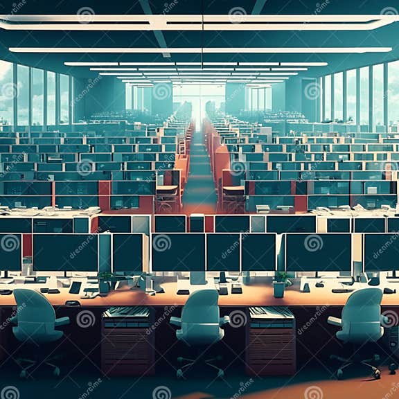 Wide Panoramic View of Empty Computer Room with No People 3d Rendering Generative AI Stock ...