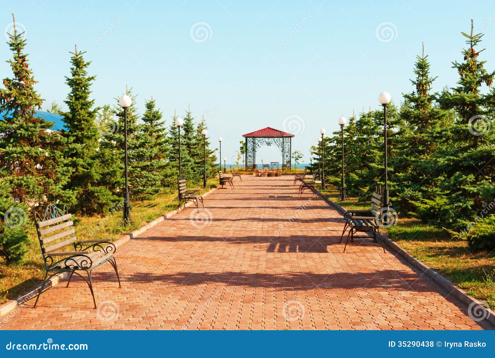 Wide Path in Nice Light Park Under Blue Sky Stock Photo - Image of ...