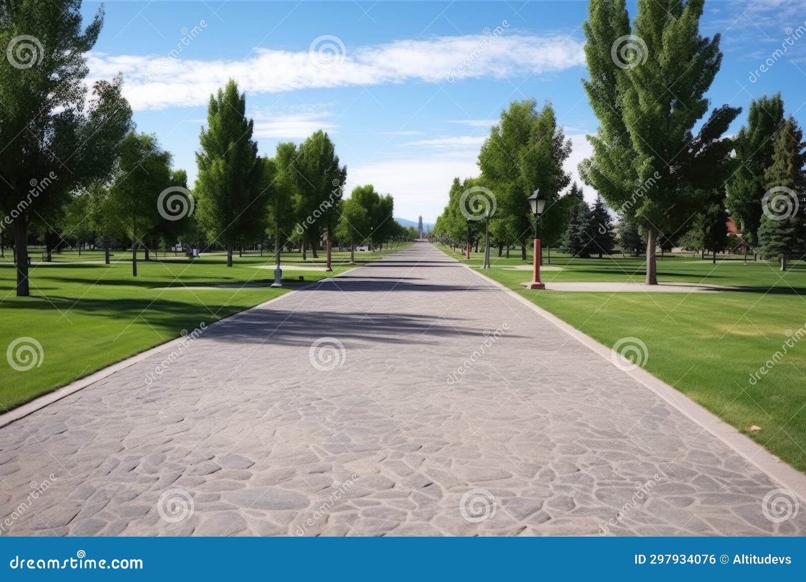 Wide, Paved Walking Path in a Park Stock Photo - Image of walking ...