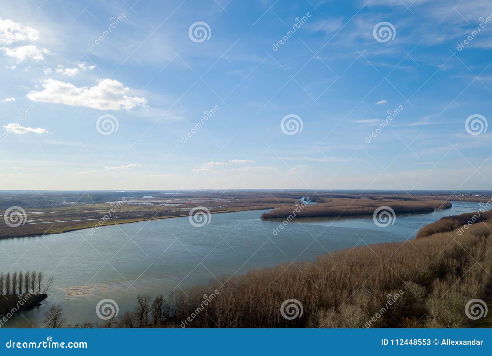 Wide River Early Spring Aerial View. Stock Image - Image of scene, area ...