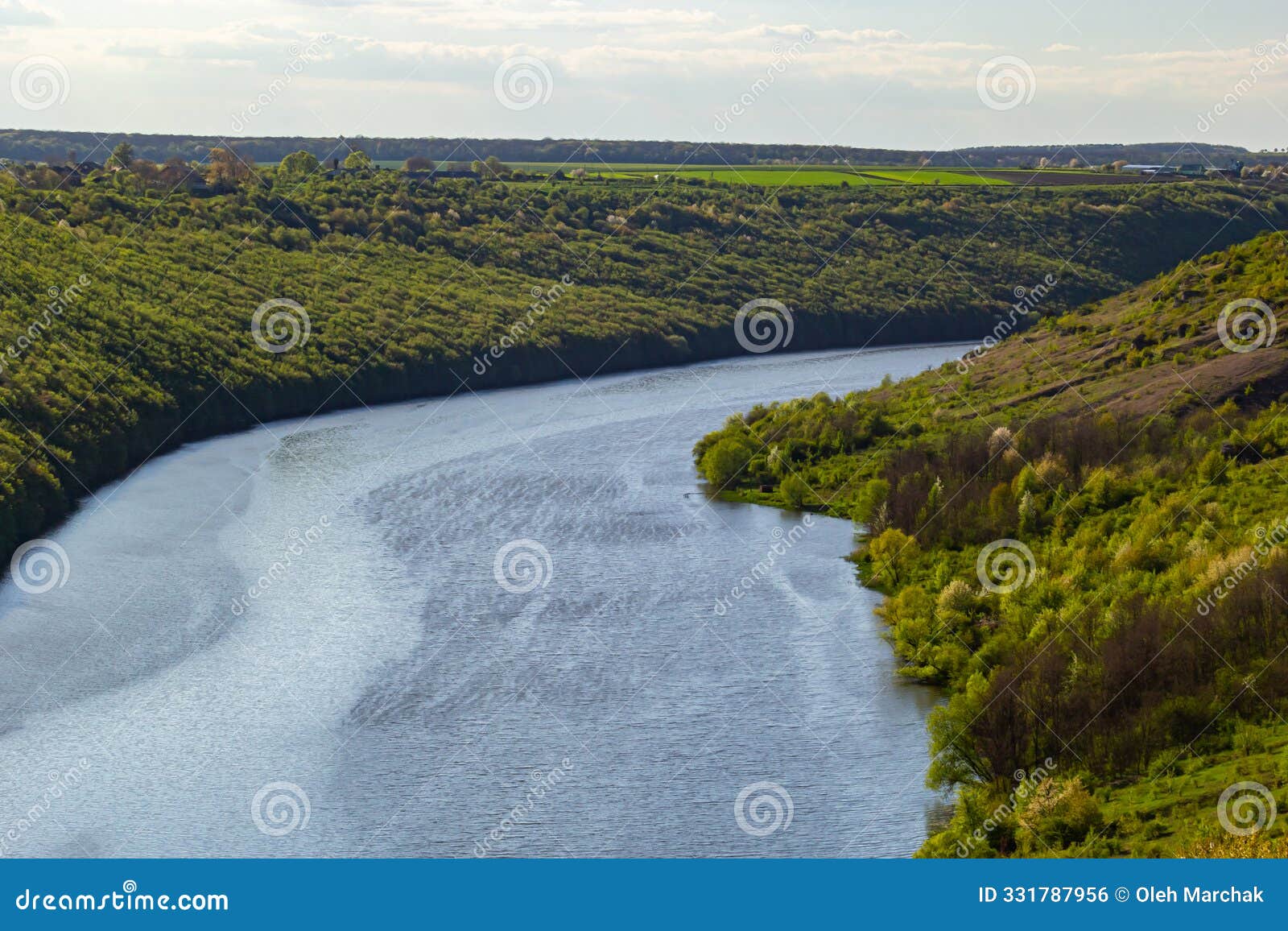 Wide River in Green Banks Overgrown with Woods Stock Photo - Image of ...