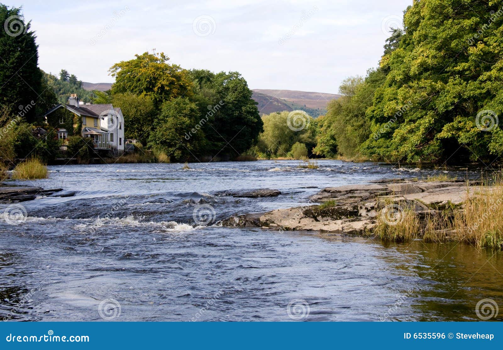 Wide river scene in Wales stock photo. Image of stream - 6535596