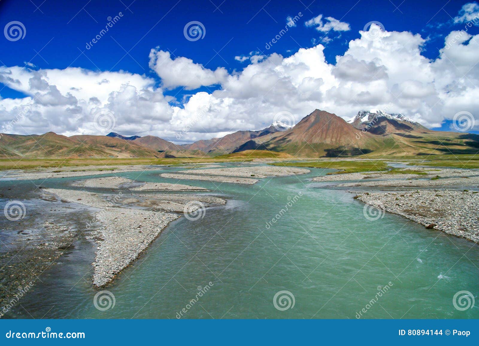 Wide River Valley in Central Tibet Stock Photo - Image of path ...