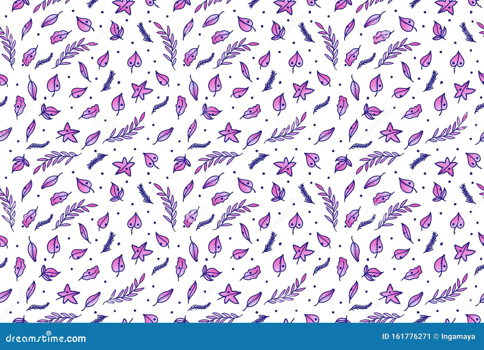 Wide Seamless Pattern Pink Leaf. Vector Hand Drawn Pink Leaves ...