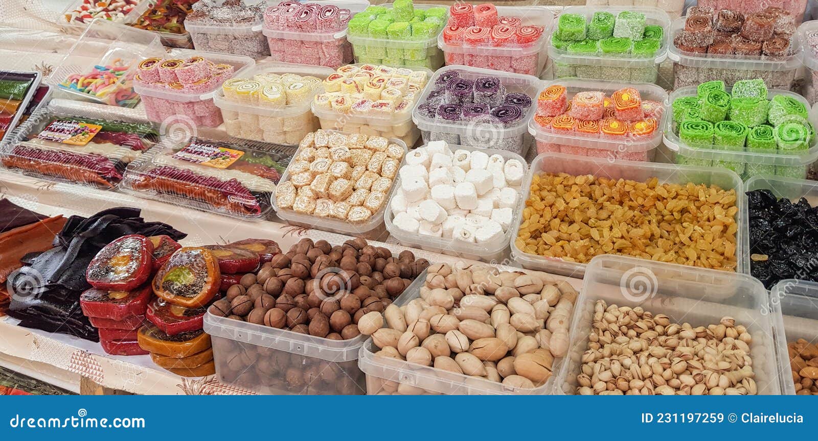 A Wide Selection of Exotic Oriental Sweets, Including Baklava, Toffee ...