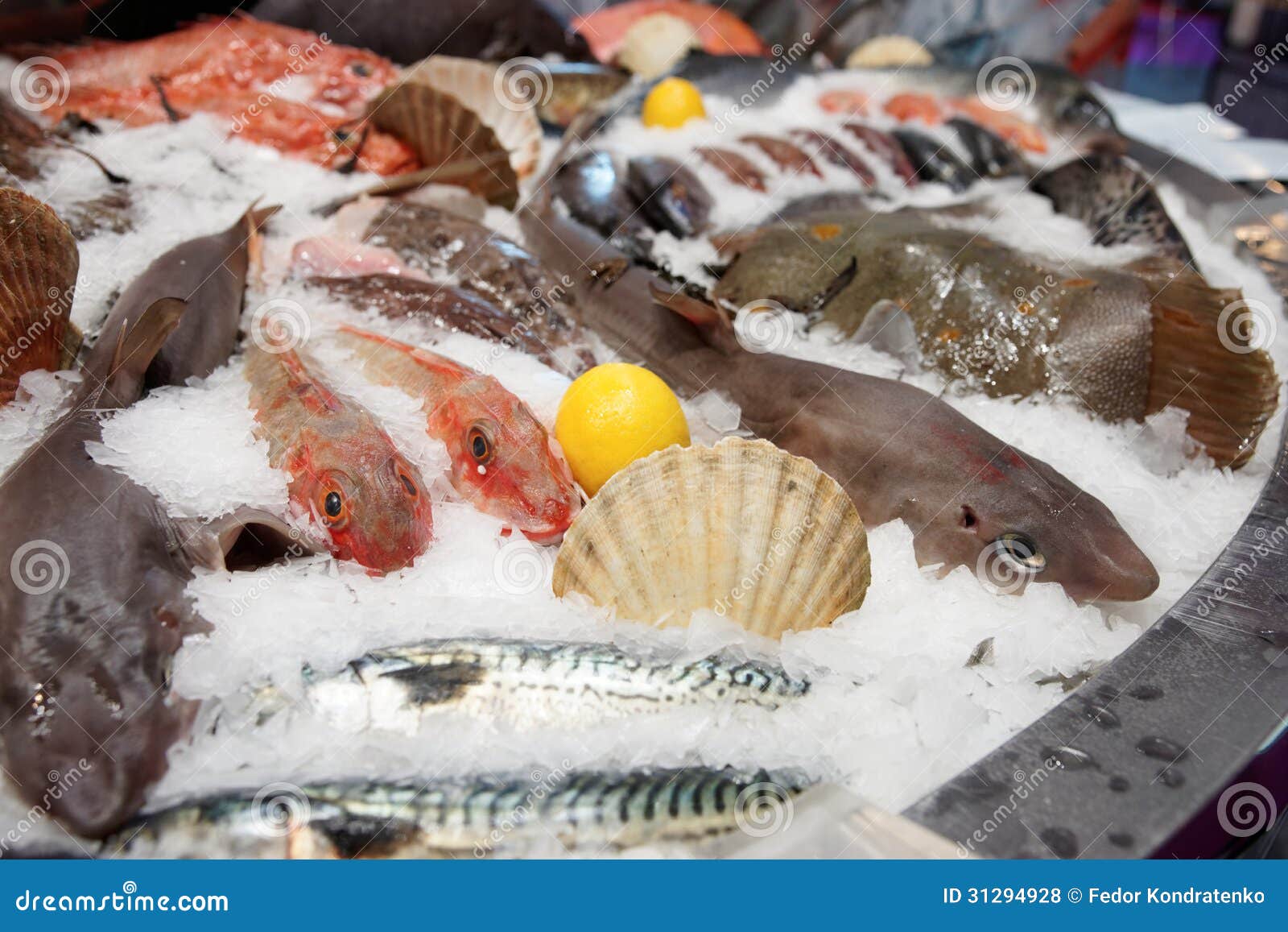 Wide Selection of Fish on Market Display Stock Photo - Image of snapper ...