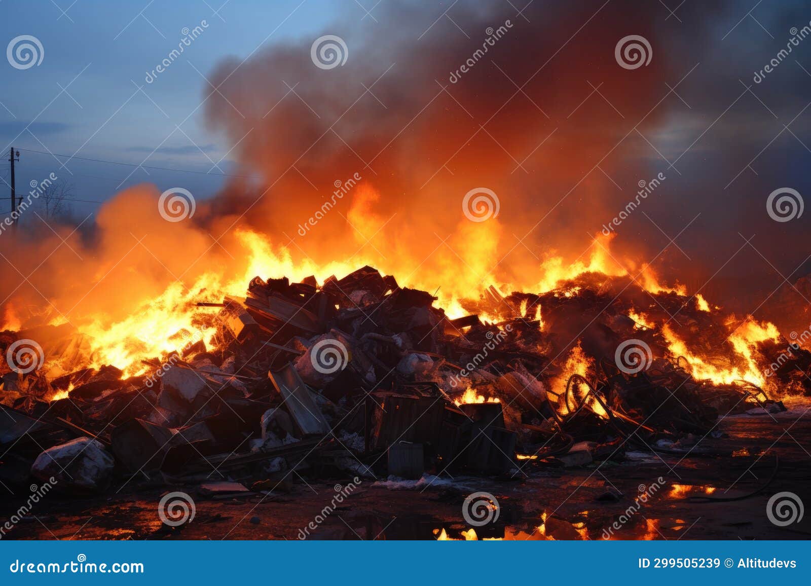 Wide Shot of a Burning Pile of Electronic Waste Stock Image - Image of ...