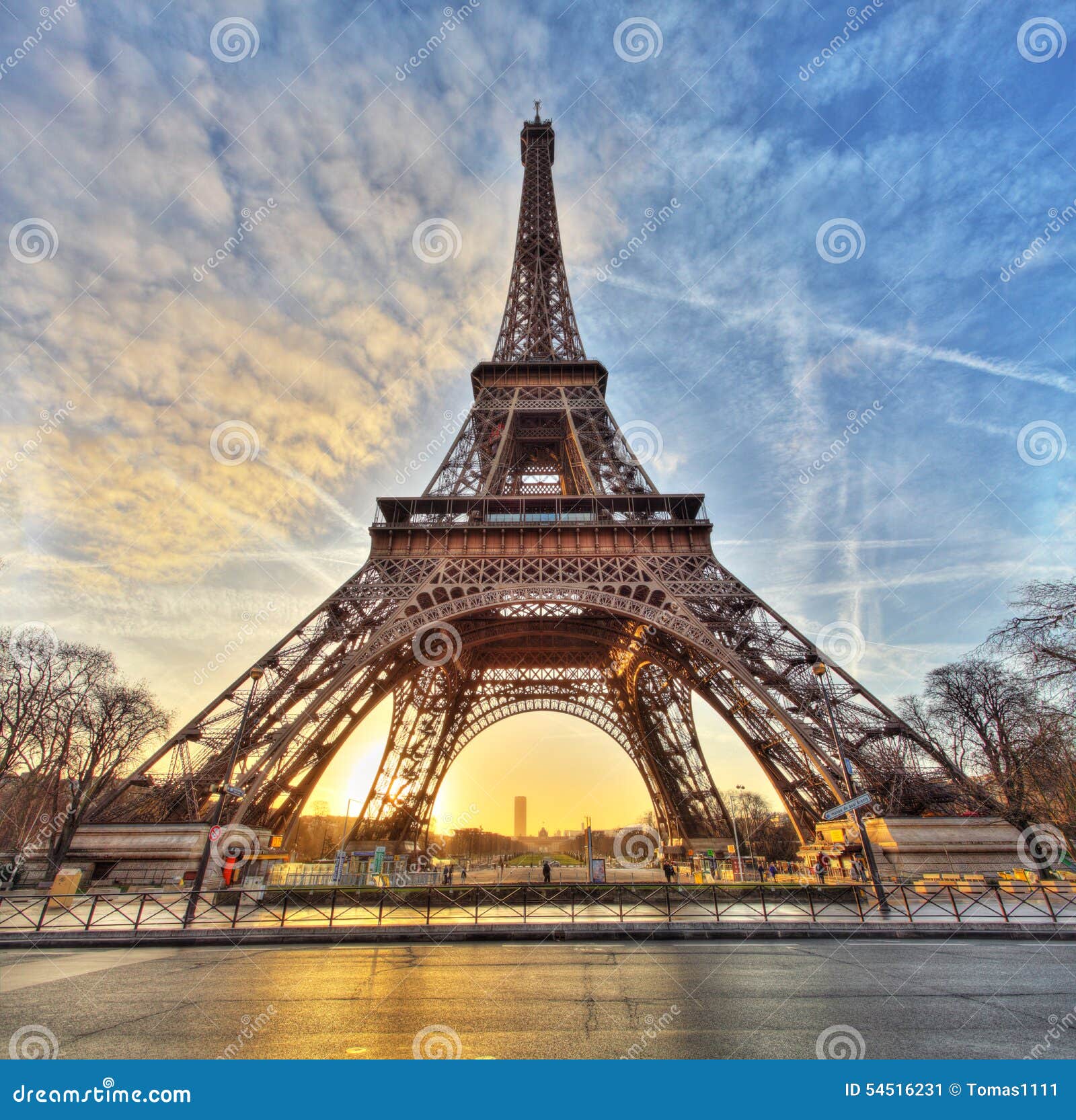 Wide Shot of Eiffel Tower with Dramatic Sky, Paris, France Stock Image ...