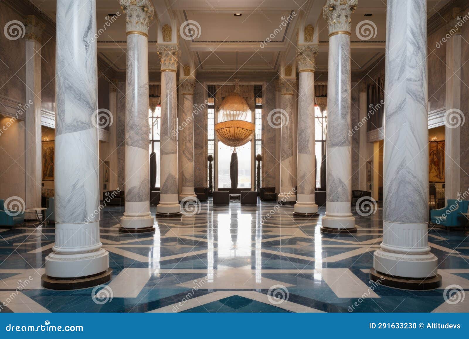 Wide Shot of Marble Columns in a High-ceiling Corporate Lobby Stock ...