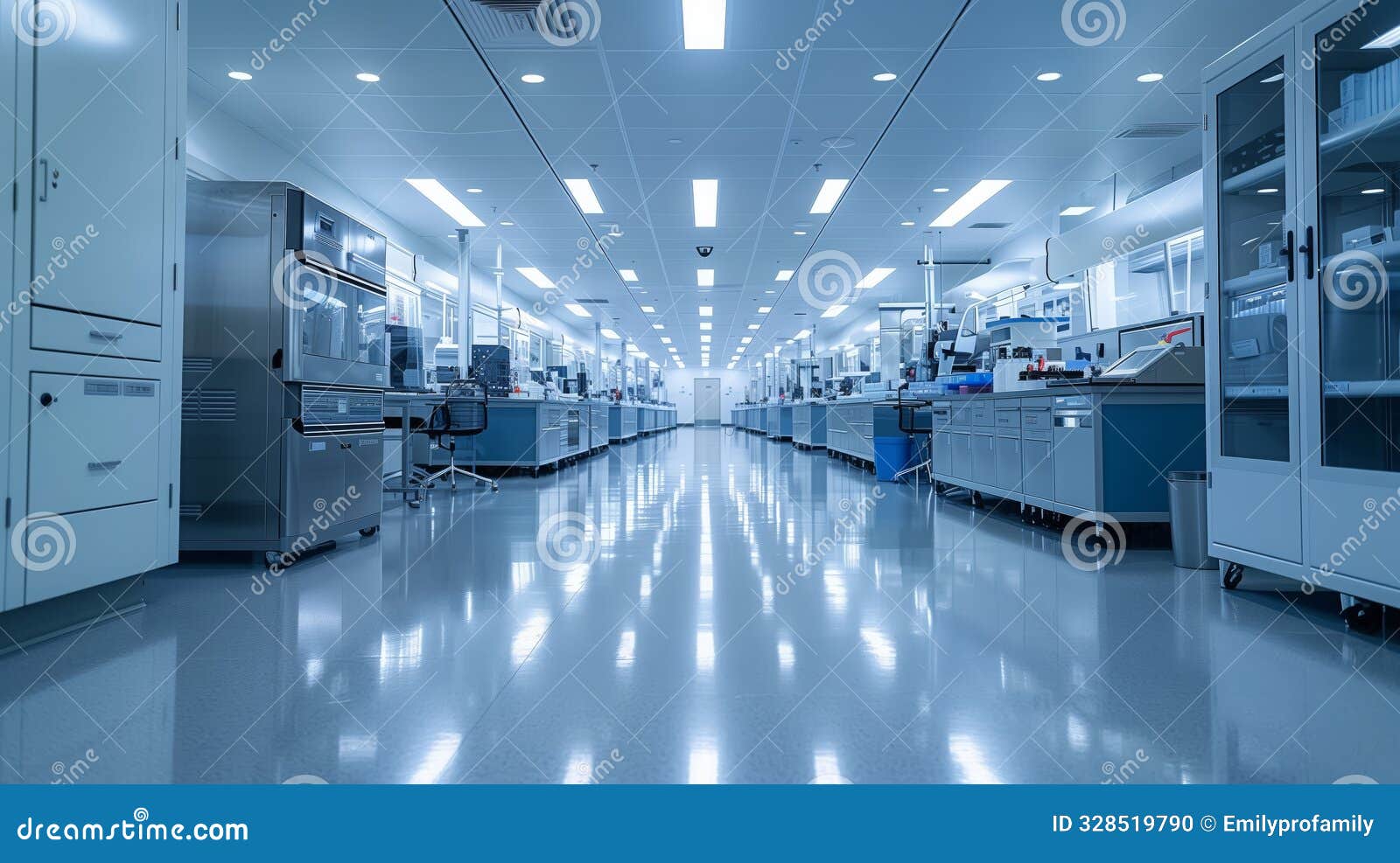 Wide Shot of a Modern Laboratory with Rows of Workstations Stock Photo ...