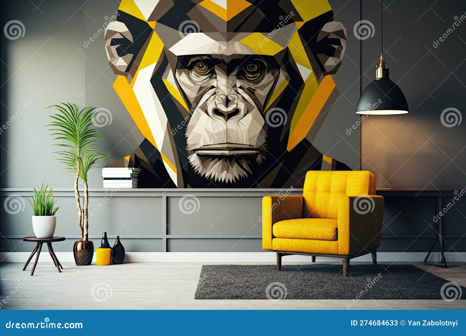 Wide Shot Monkey Geometric Design. Generative AI Stock Illustration ...