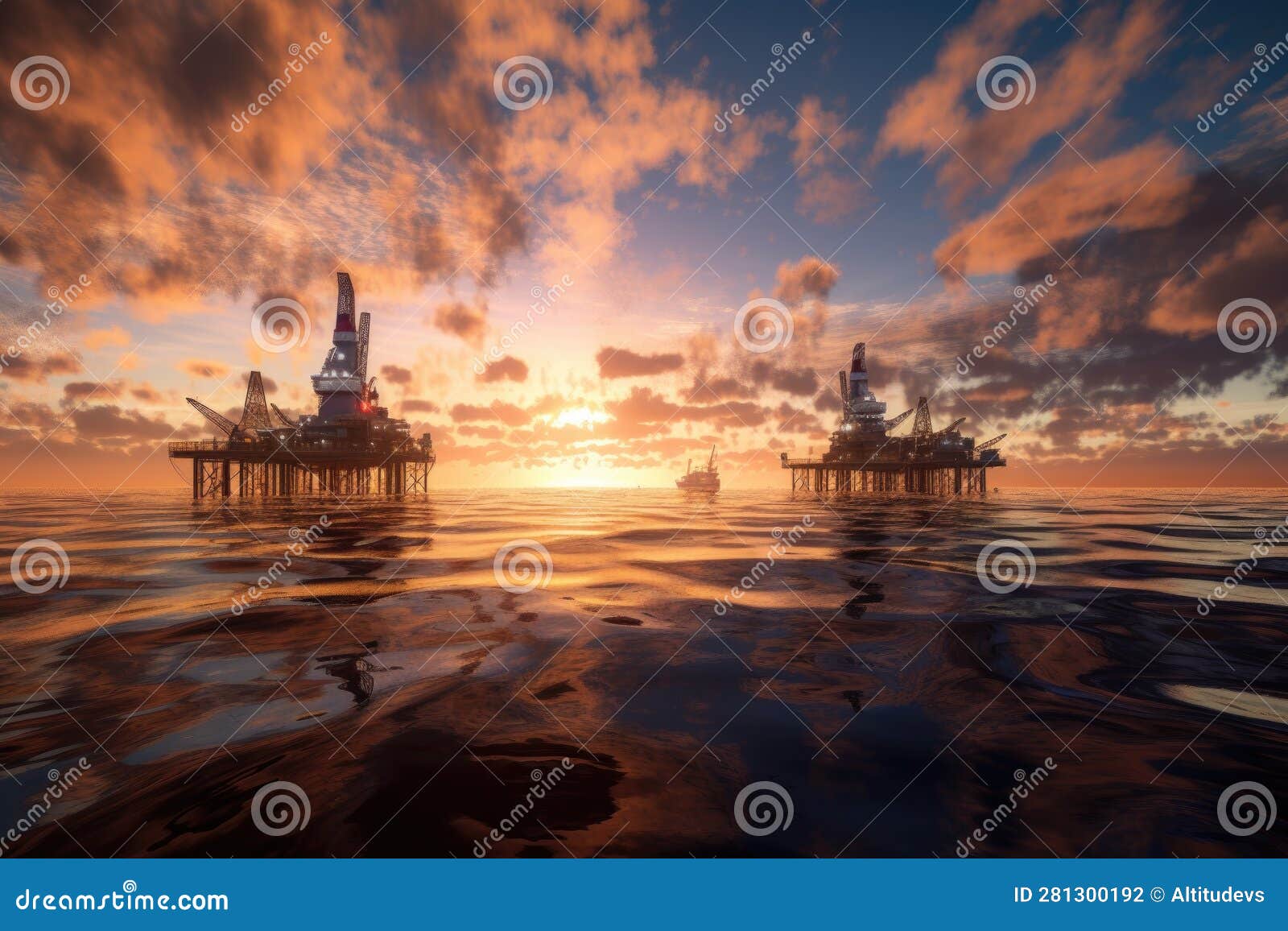 Wide Shot of Multiple Oil Rigs in the Distance Stock Photo - Image of ...