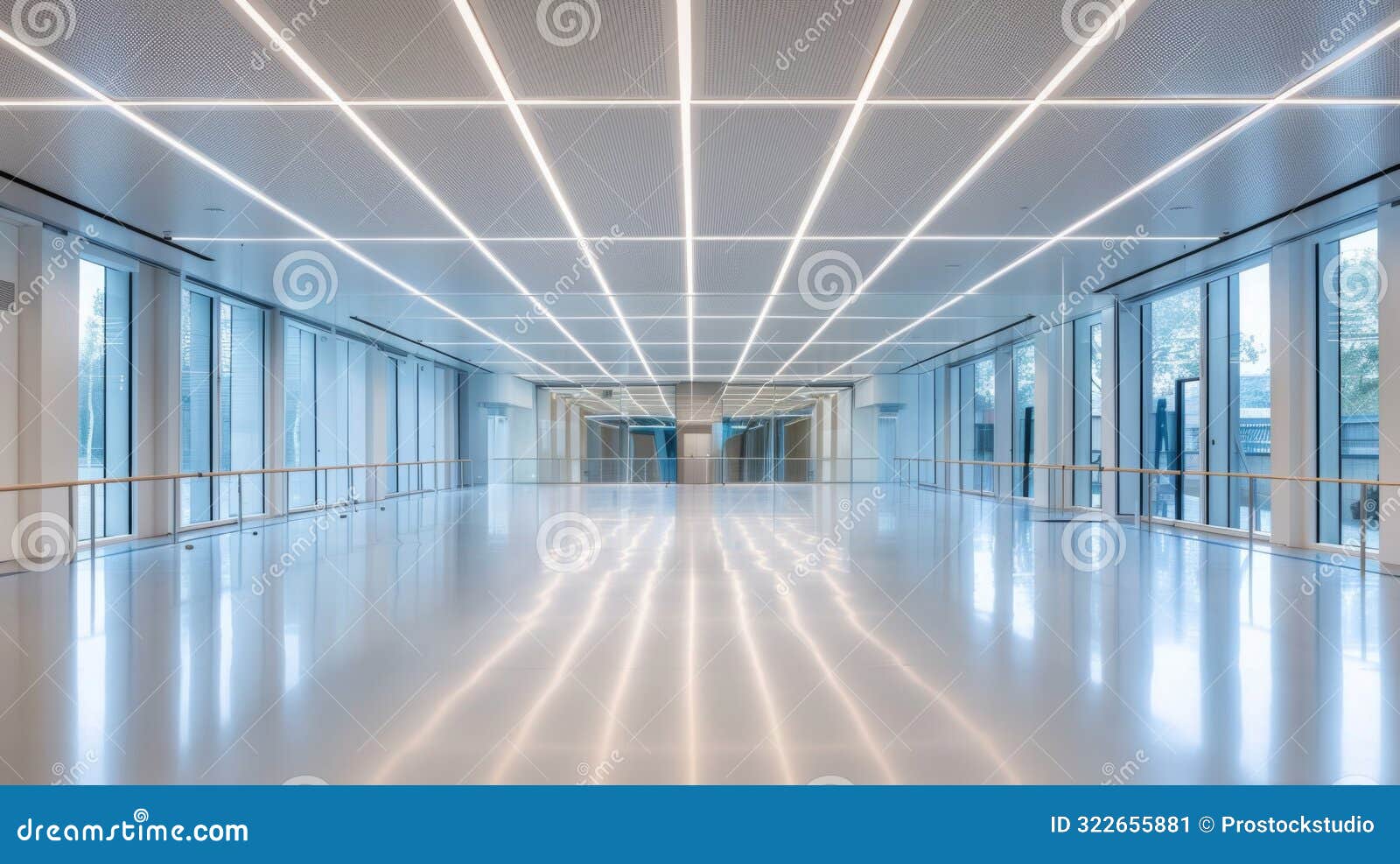 Modern Office Hallway with Grid Ceiling Stock Image - Image of bright ...
