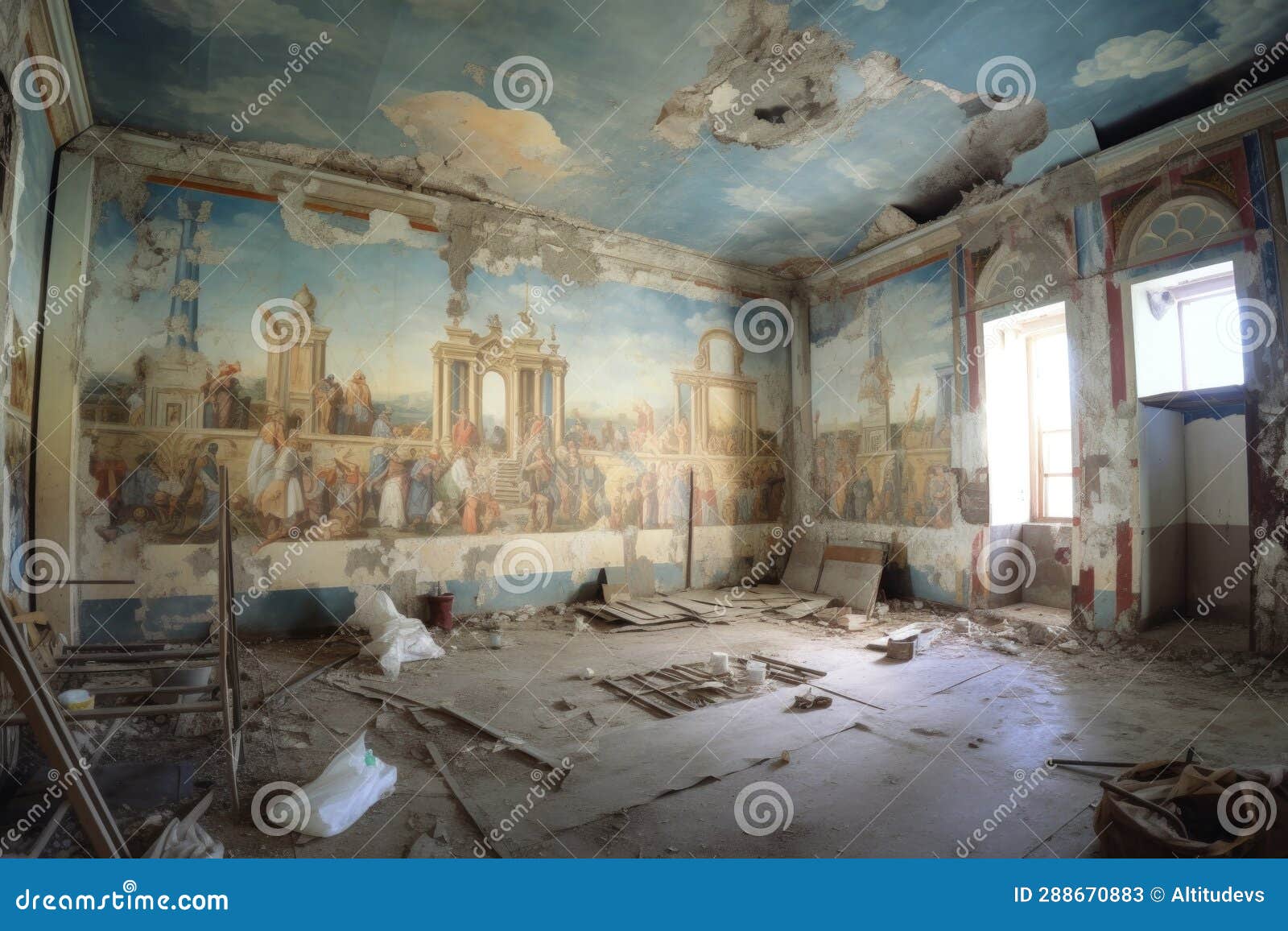Wide Shot of an Old Mural during Restoration Process Stock Image ...