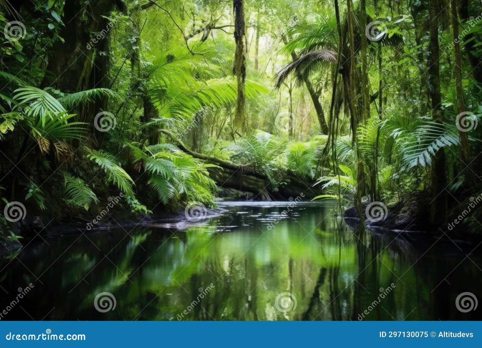 Wide Shot of a Serene Rainforest Pond Stock Image - Image of water ...
