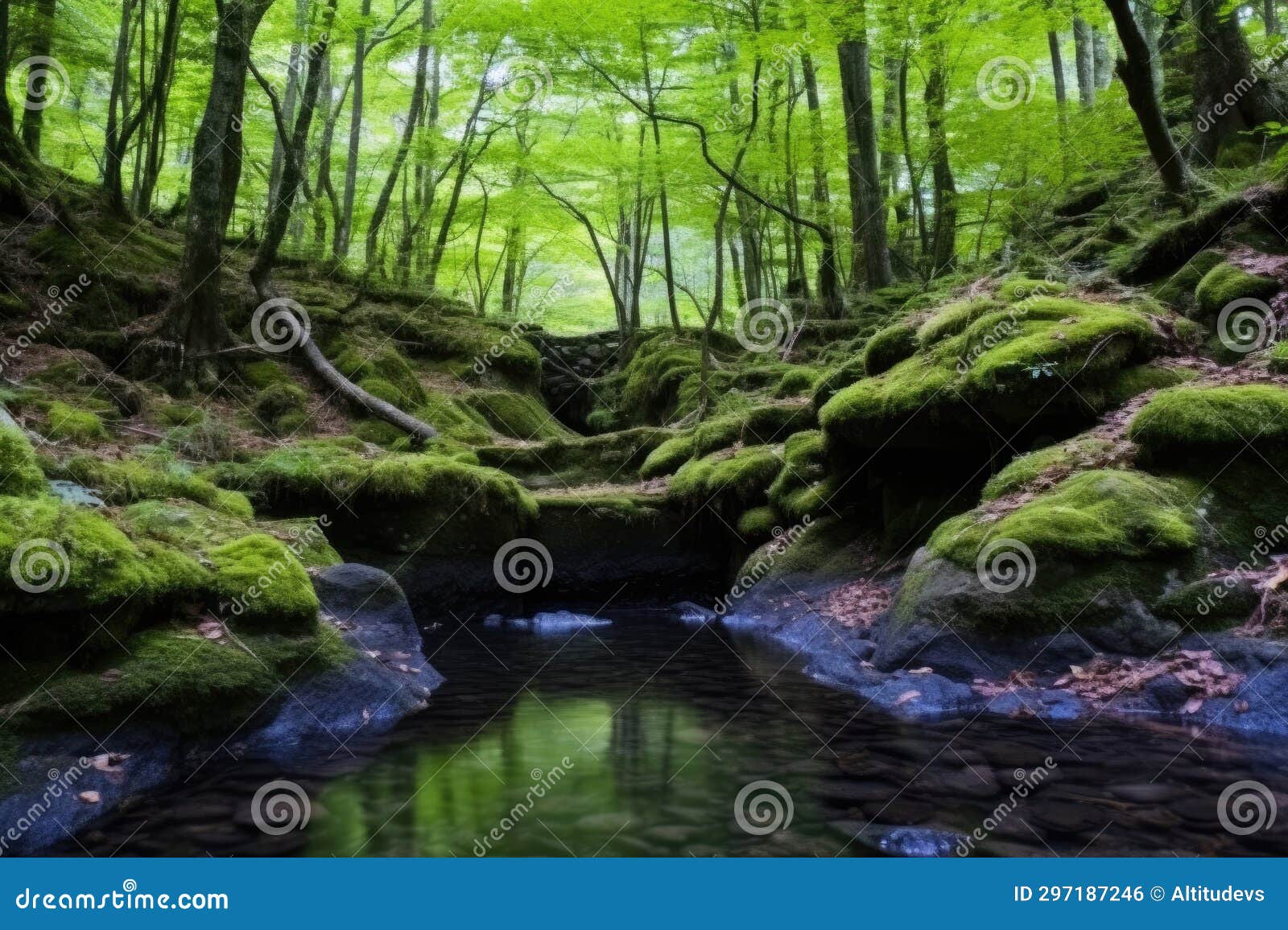Wide Shot of a Smooth Stone Hot Spring, Embedded in a Dense Forest ...