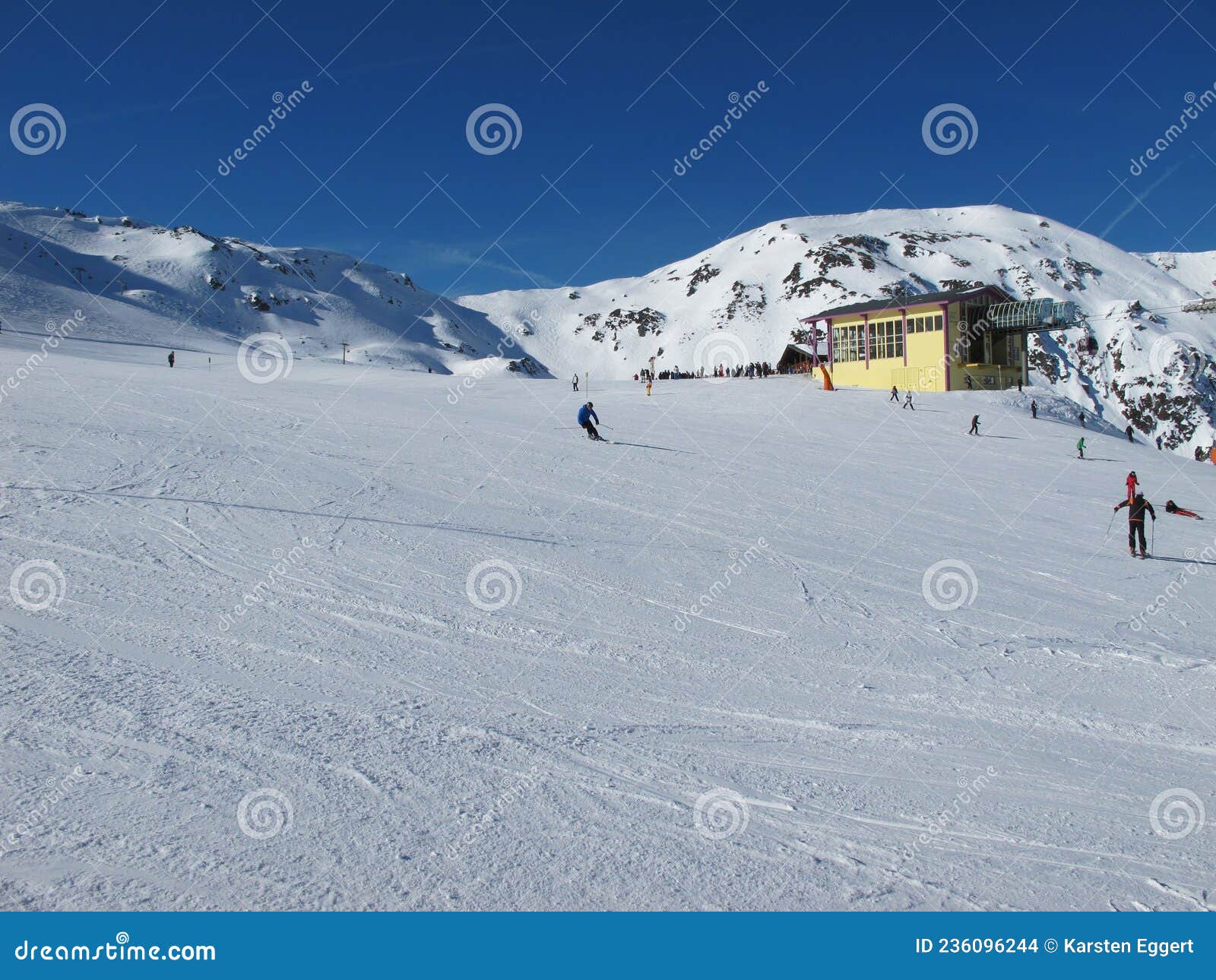 Wide Ski Slope in a Ski Resort and the Sky is Blue Stock Photo - Image ...