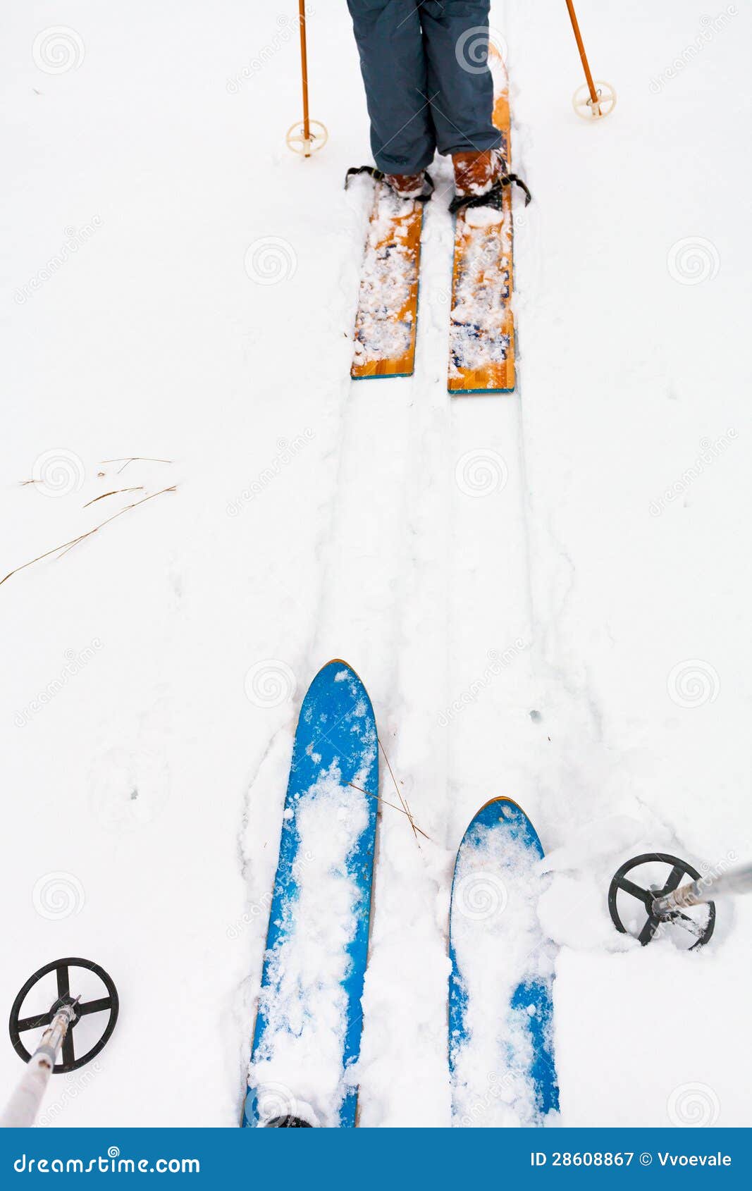 Wide Skis and Ski Run in Snow Stock Image - Image of winter, view: 28608867