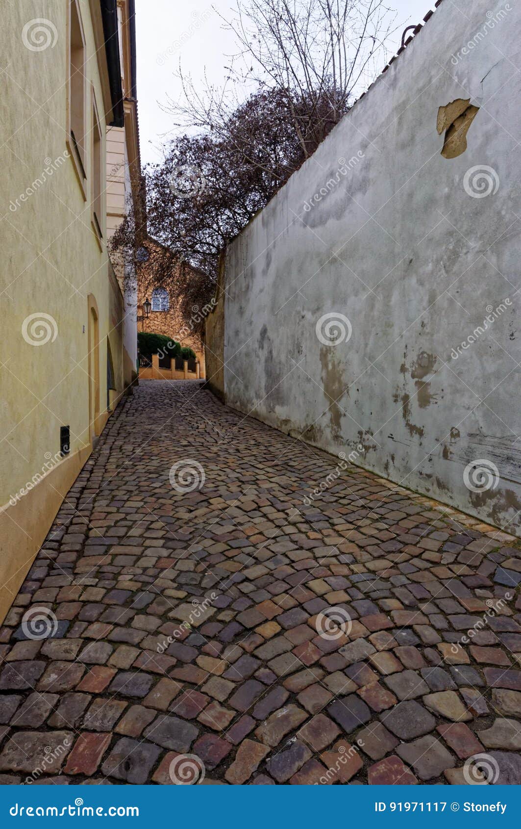 Wide Stone Pathway between the Walls Stock Image - Image of street ...