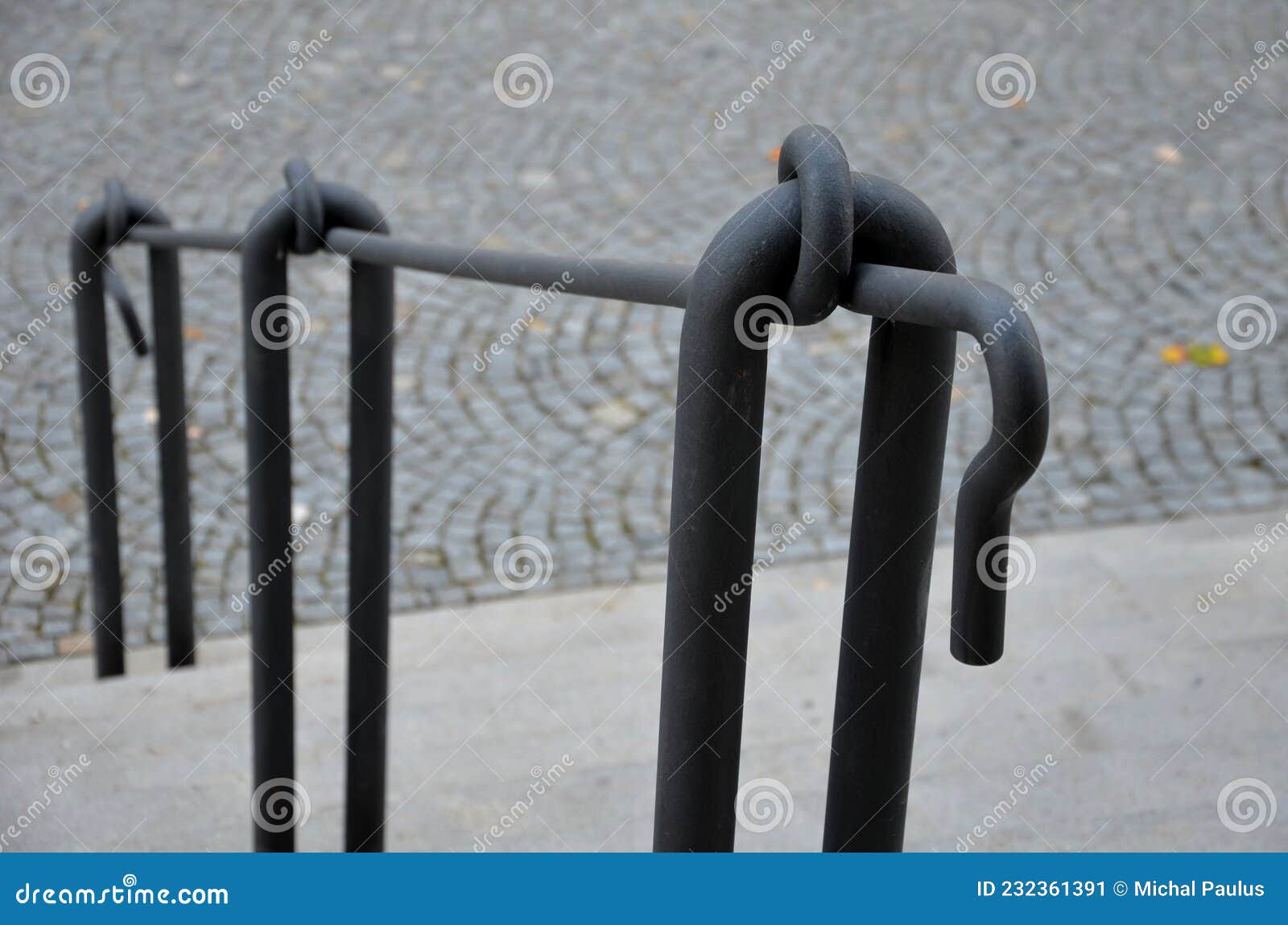 Wide Stone Staircase with Railings in the Middle of the Ramp. Forged ...