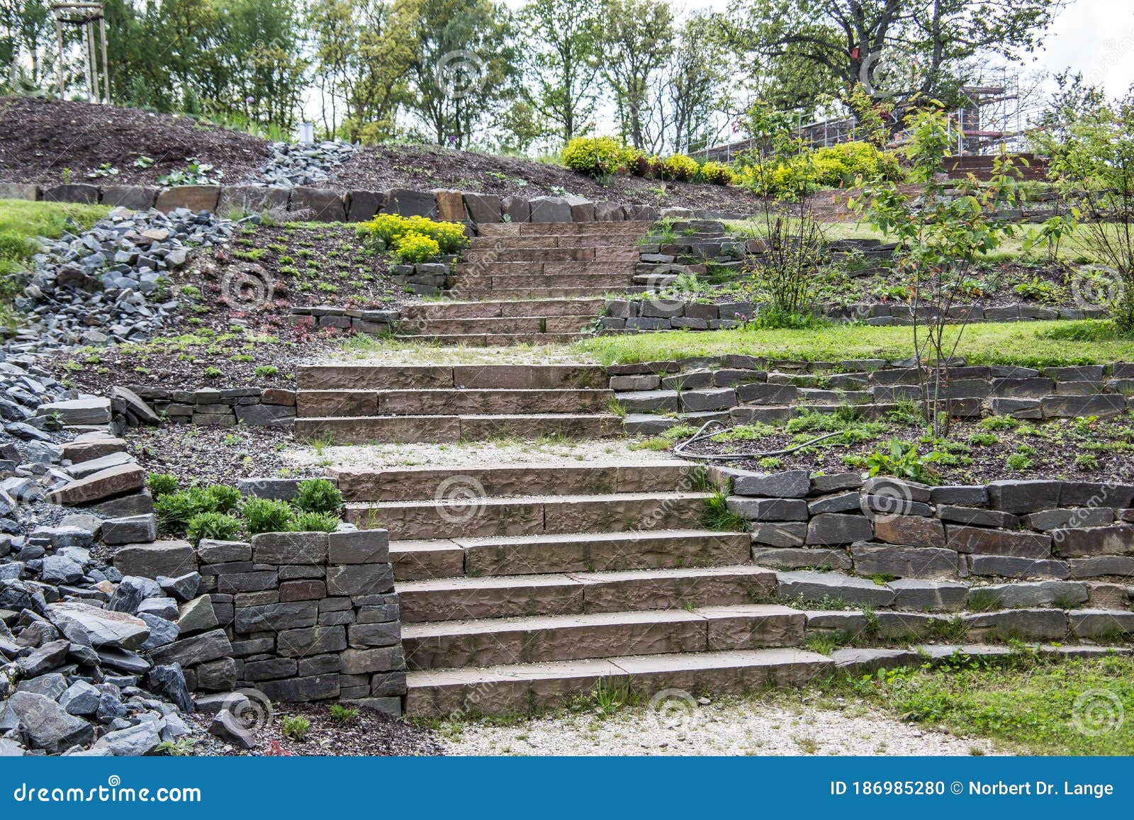 Wide stone stairs stock photo. Image of park, wide, gravel - 186985280