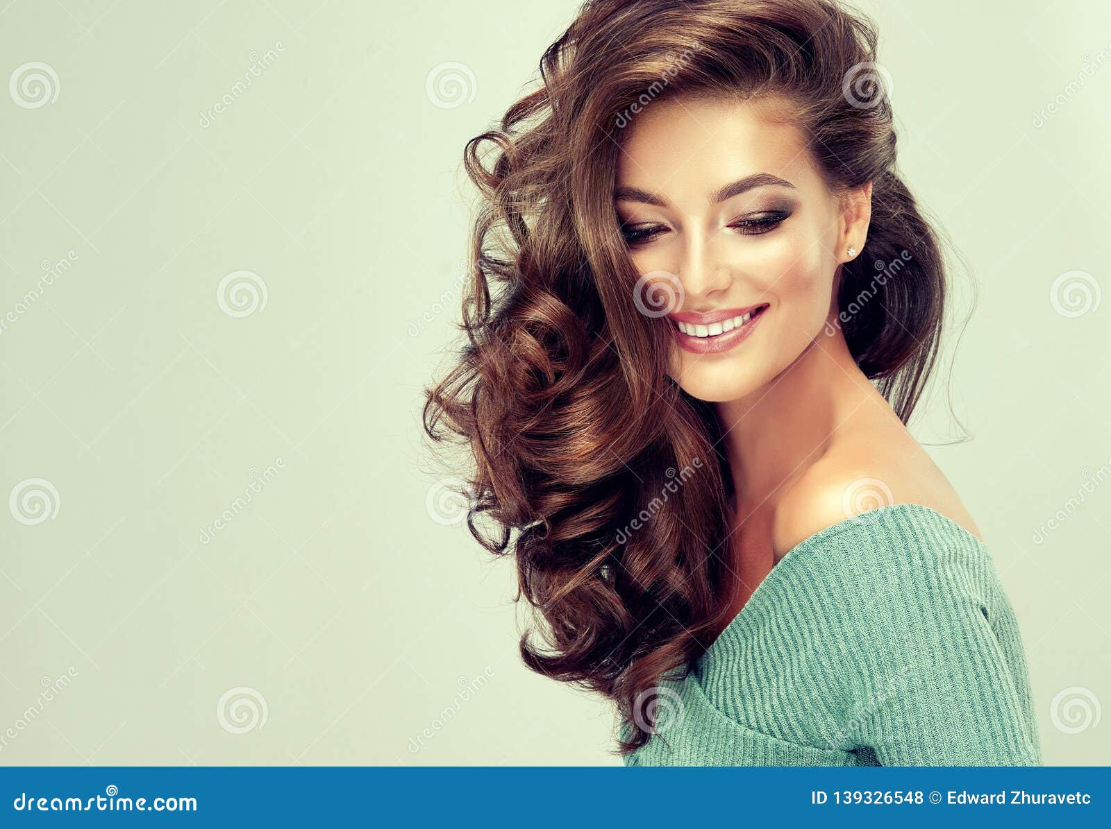 Wide Toothy Smile On The Face Of Young Brown Haired Beautiful Model