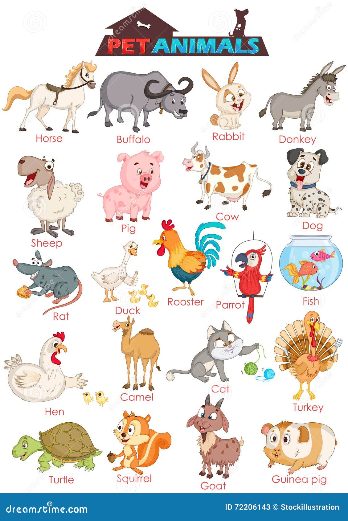 Wide Variety of Pet Animals Stock Vector - Illustration of mammal, cute ...