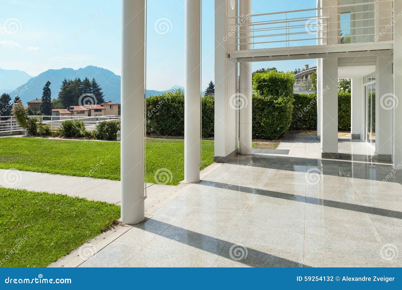 Wide Veranda of a Modern House Stock Photo - Image of veranda, window ...
