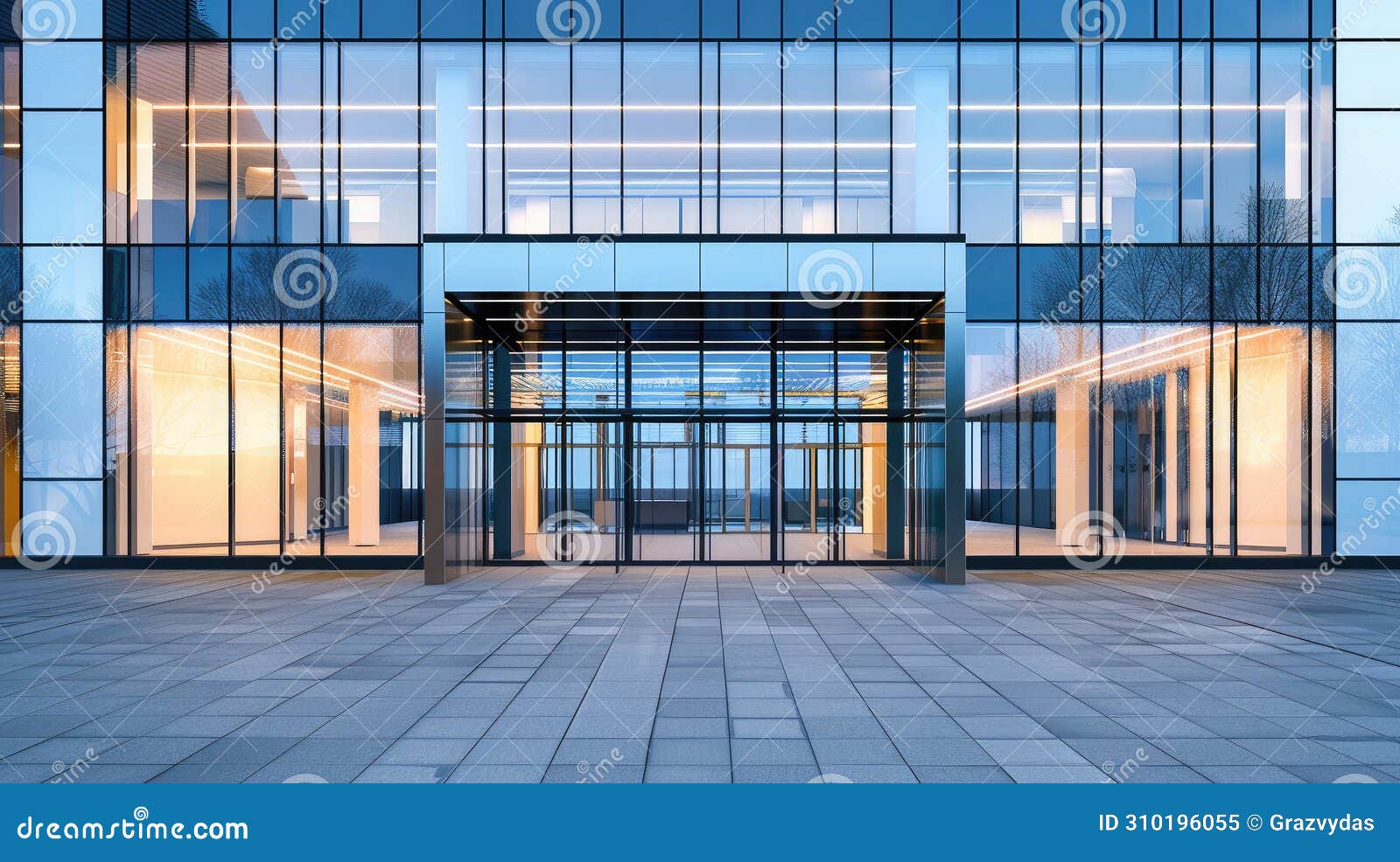 Wide View of the Front of an Office Building with a Glass Facade ...