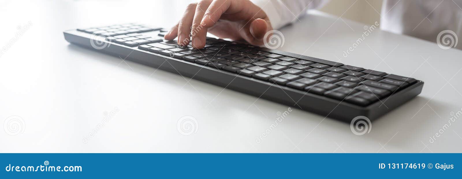 Wide View Image of Programmer or Businessman Typing on Black Com Stock ...
