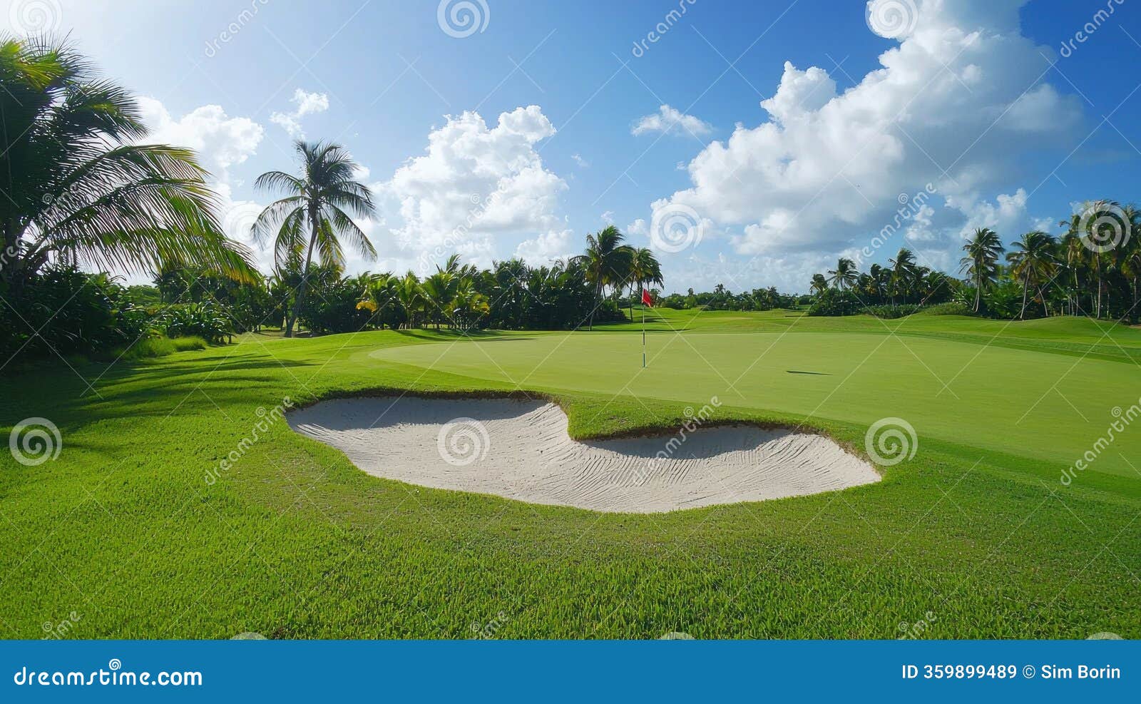 A Wide View of a Lush Green Golf Course with Sand Bunkers Stock Image ...