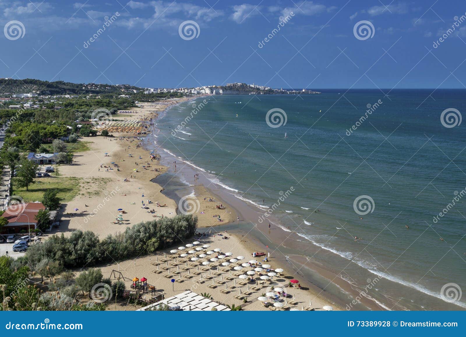 Wide view of Vieste beach stock photo. Image of sandy - 73389928