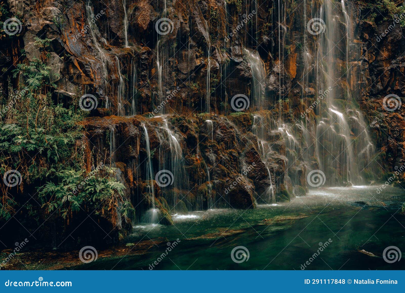 Wide Waterfall, Lots of Water and Greenery, Beautiful Landscape Stock ...