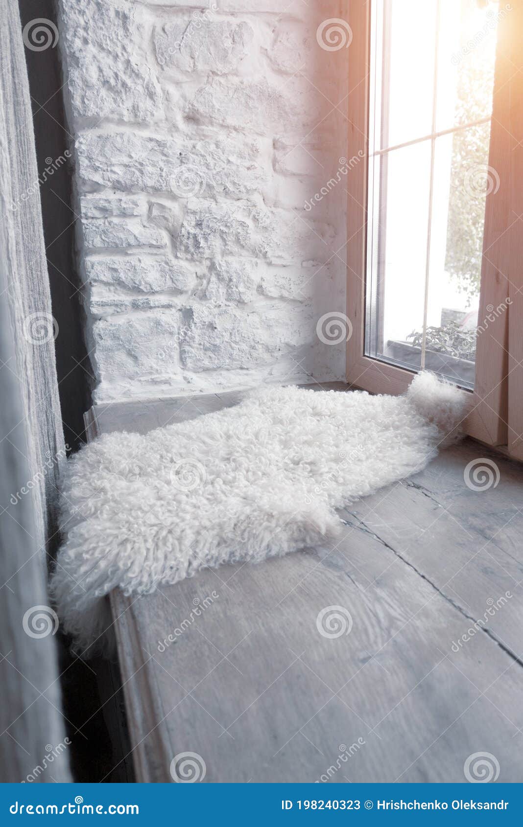 Wide Window Sill with Window Mat Stock Image - Image of inside ...
