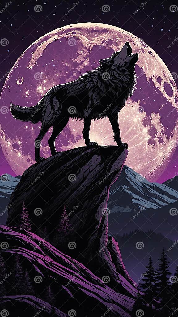 Wideangle Perspective of Mountain with Wolf Howling Si Ai Generated ...