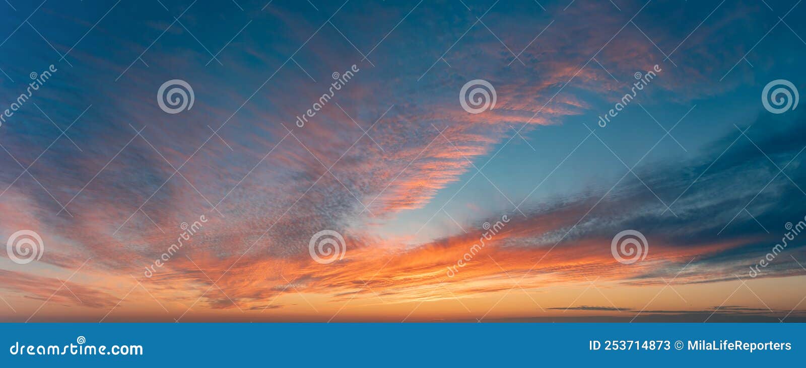 Widescreen Panorama of the Sunset Sky after the Sun Has Gone Below the ...