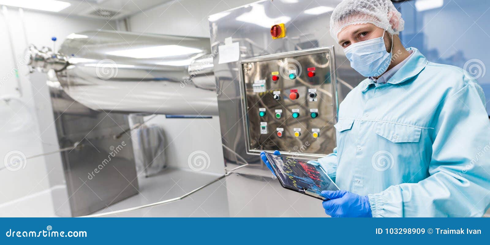 Widescreen Picture, Factory Worker is Checking Control Panel on Stock ...
