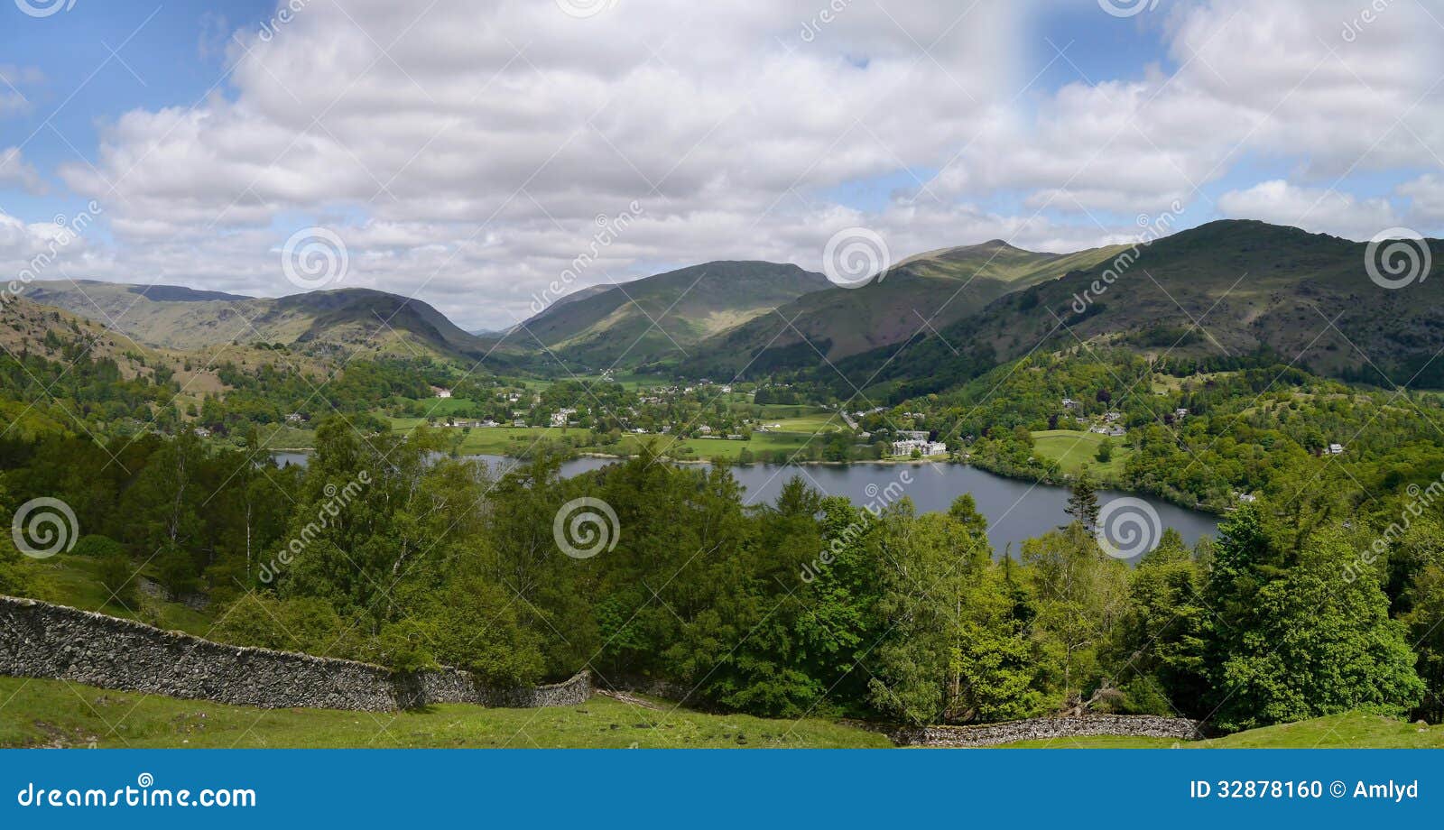 Widescreen View Over Grasmere, it S Lake and Backgound Mountains Stock ...