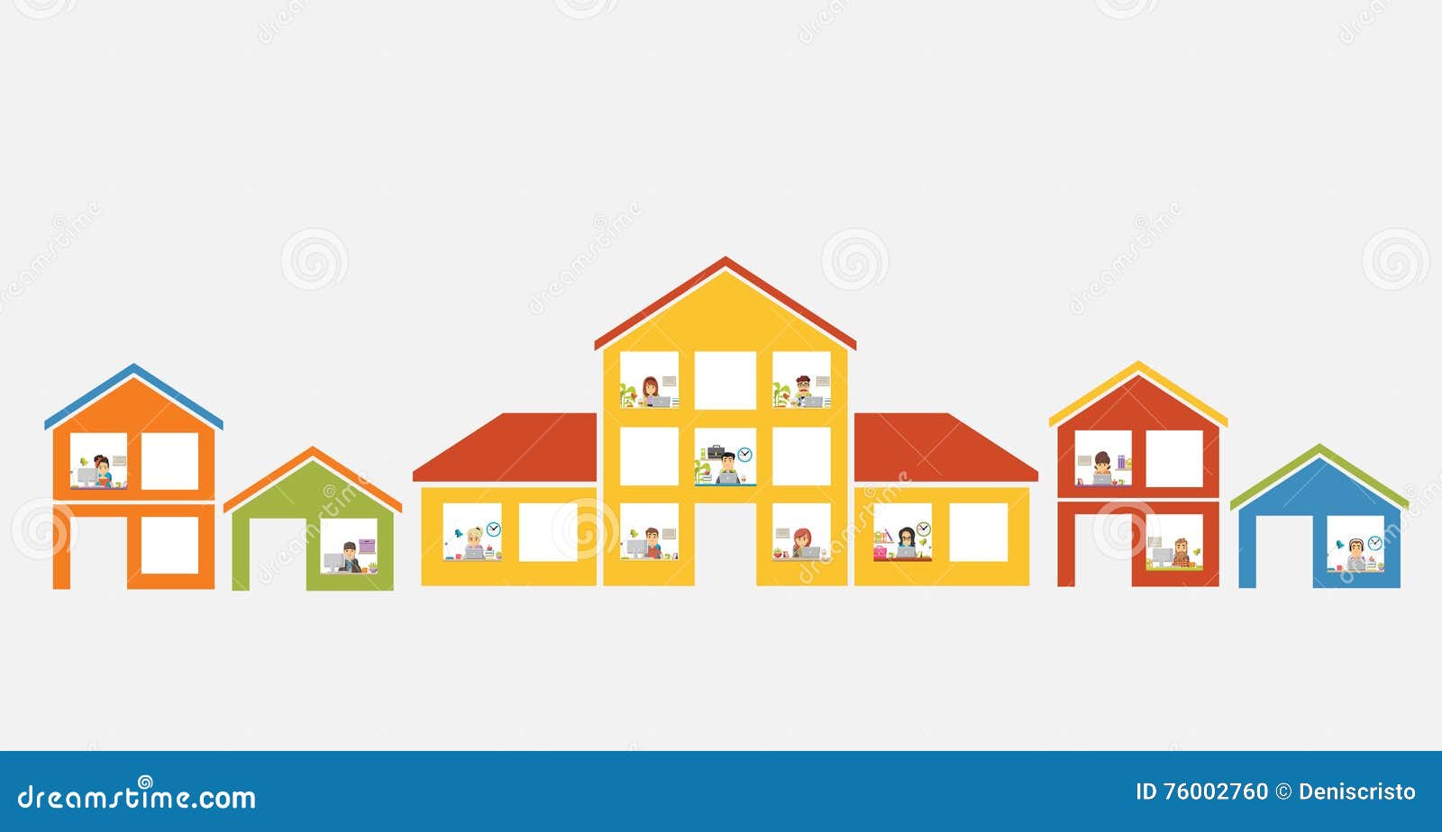 Widows with Cartoon Business People Working. Stock Vector ...