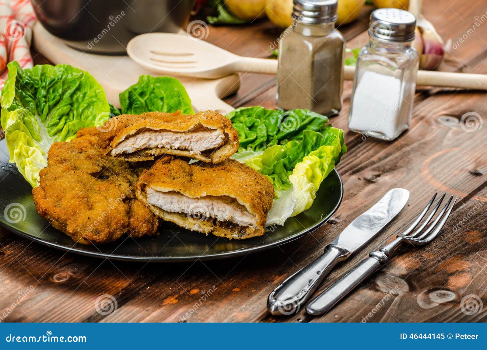 Wiener Schnitzel with Mashed Potato Stock Image - Image of pepper ...