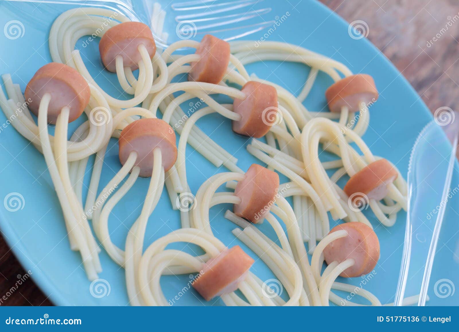Wiener and Spaghetti Snack. Stock Photo - Image of sausage, fork: 51775136