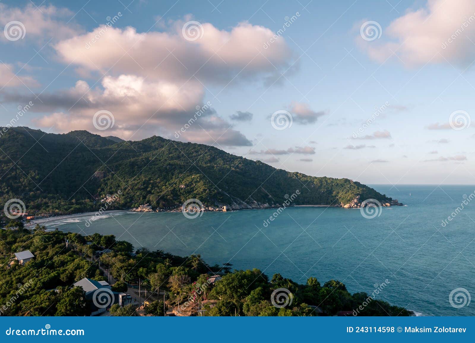 Wiew of a Beautiful Bay with a Beach at Sunset Stock Photo - Image of ...