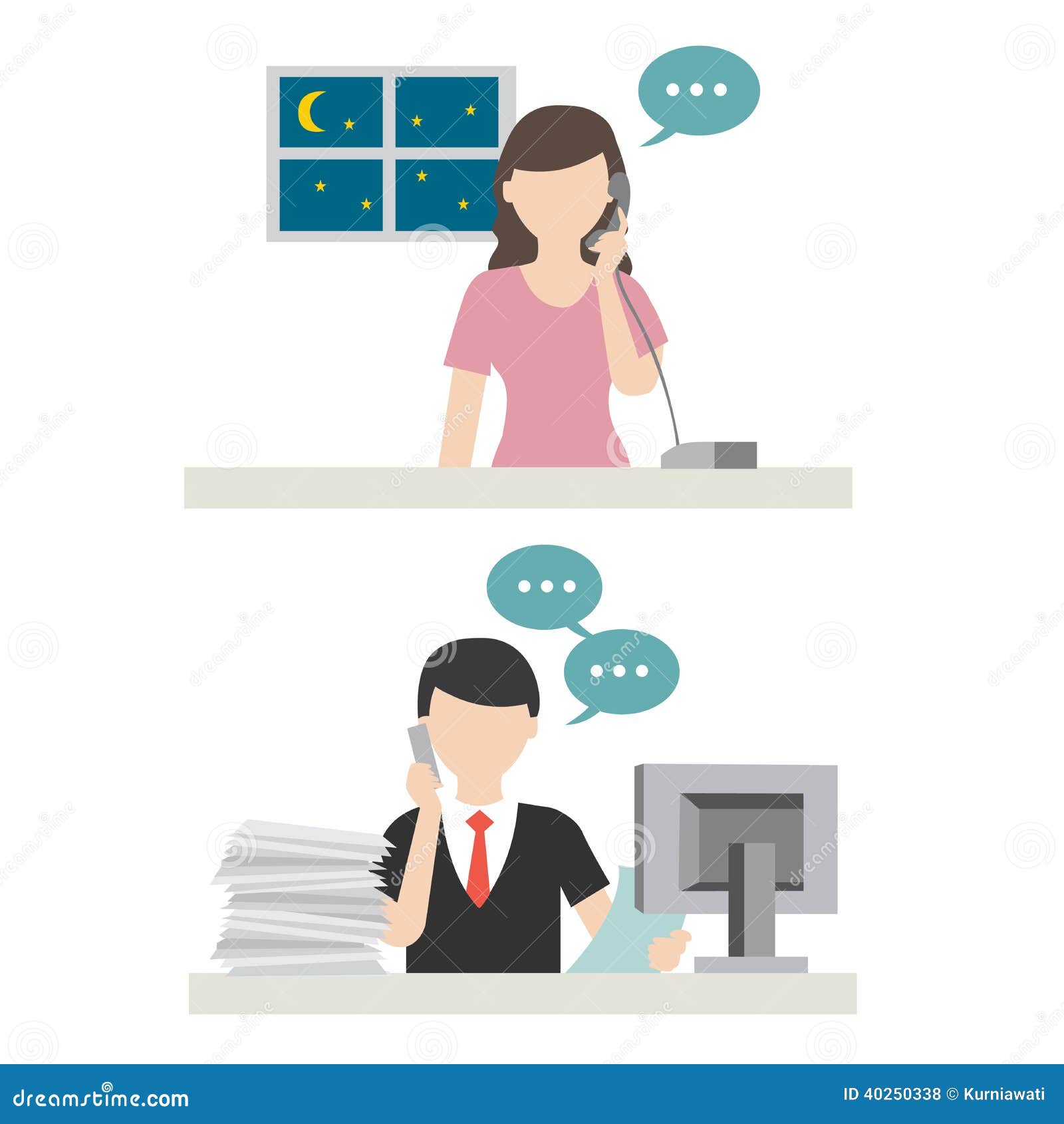 Wife Calling Husband In Office Vector | CartoonDealer.com #40250338