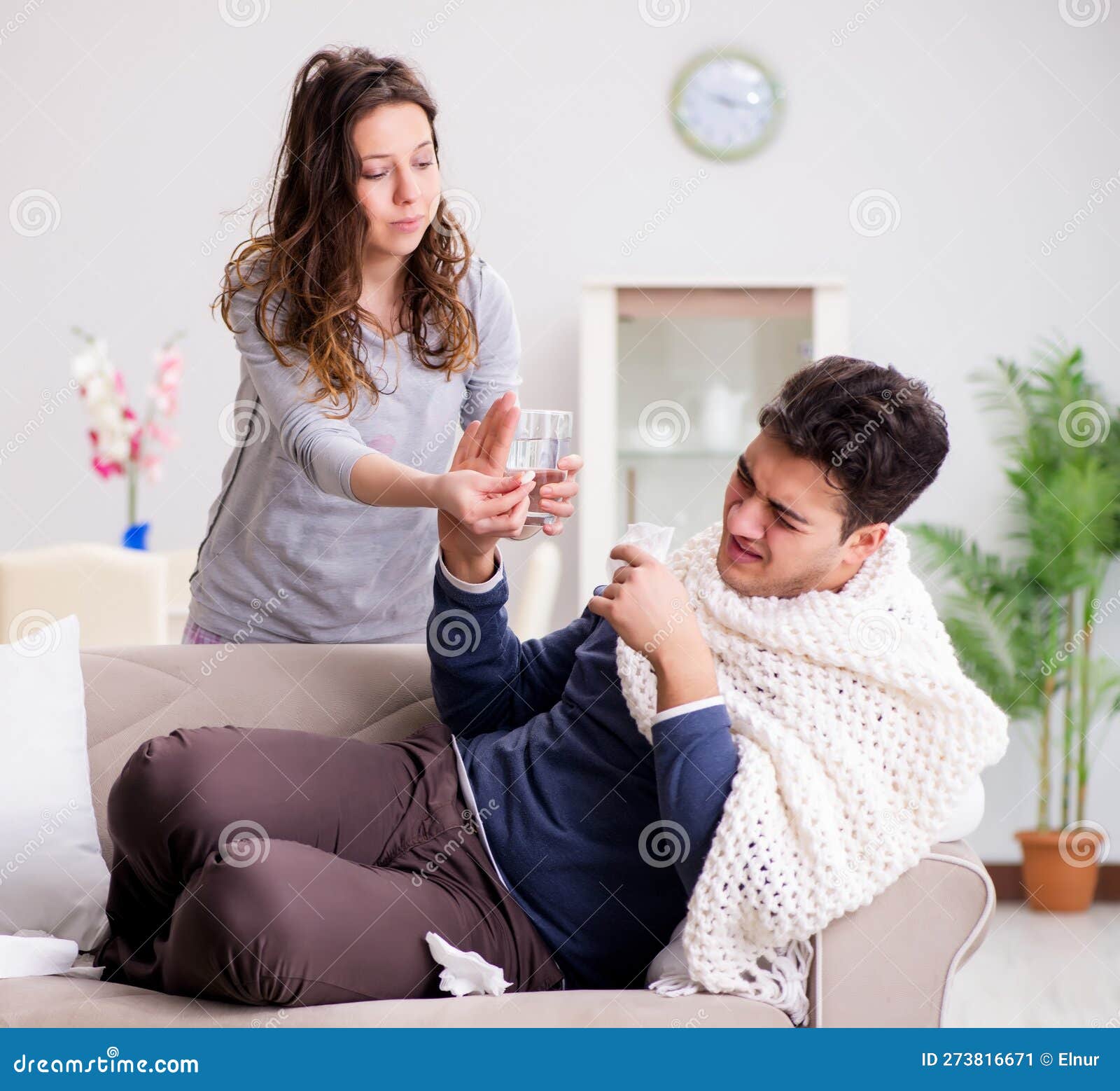 Wife Caring for Sick Husband at Home Stock Image - Image of care ...