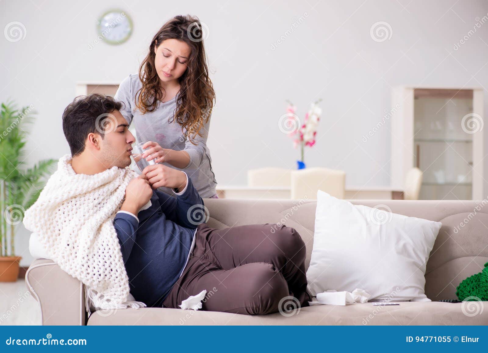 The Wife Caring for Sick Husband at Home Stock Image - Image of care ...
