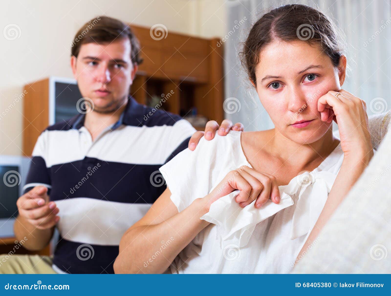 Wife with Husband Asking Forgiveness Stock Photo - Image of home ...