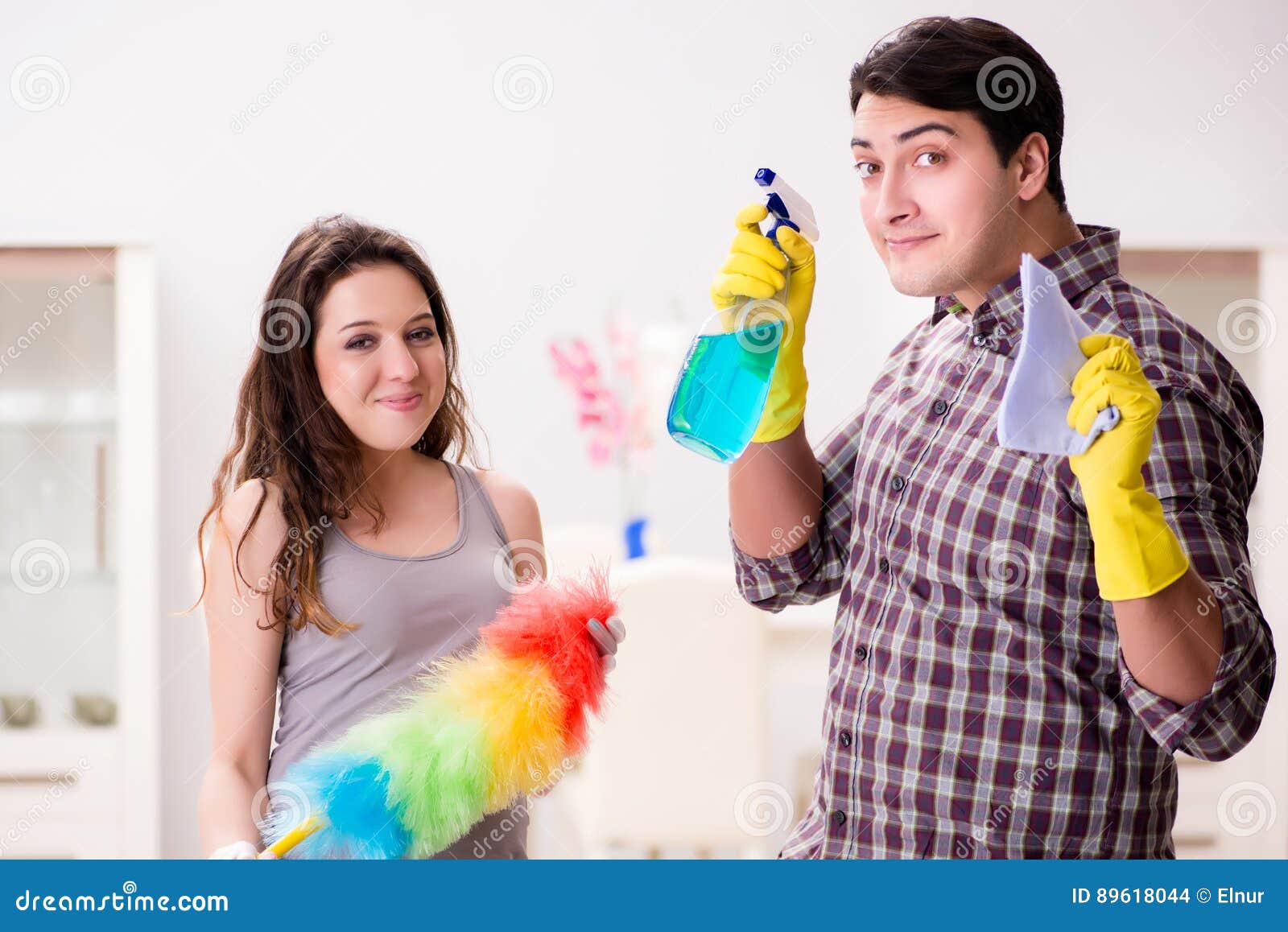 The Wife and Husband Doing Cleaning at Home Stock Photo - Image of ...
