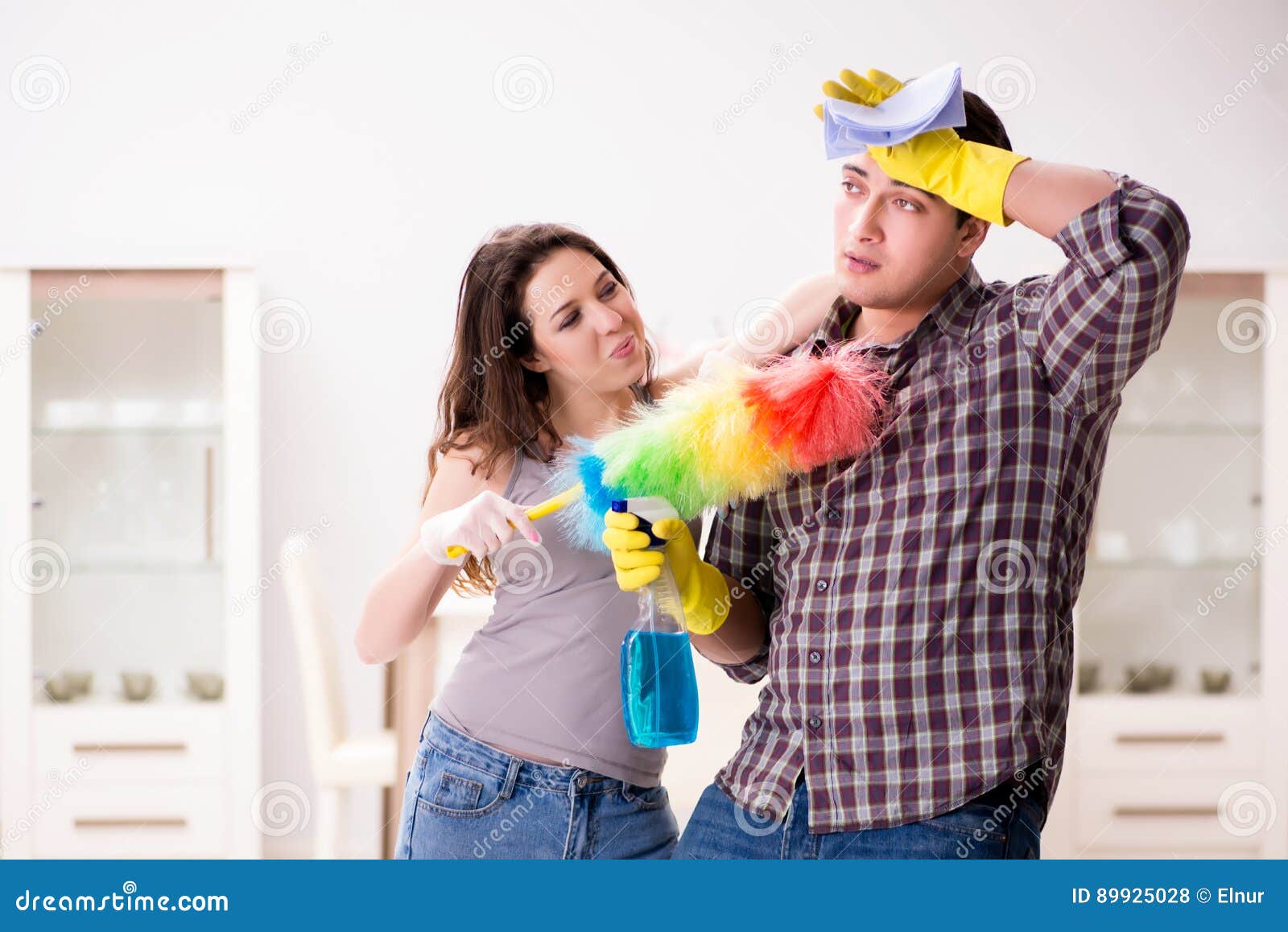 The Wife and Husband Doing Cleaning at Home Stock Photo - Image of home ...