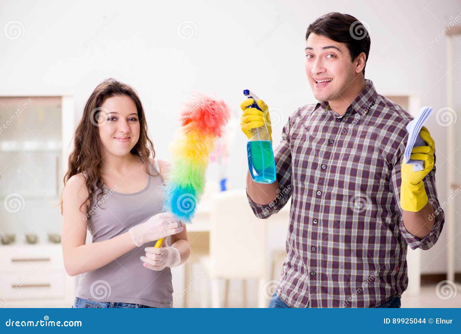 The Wife and Husband Doing Cleaning at Home Stock Photo - Image of ...