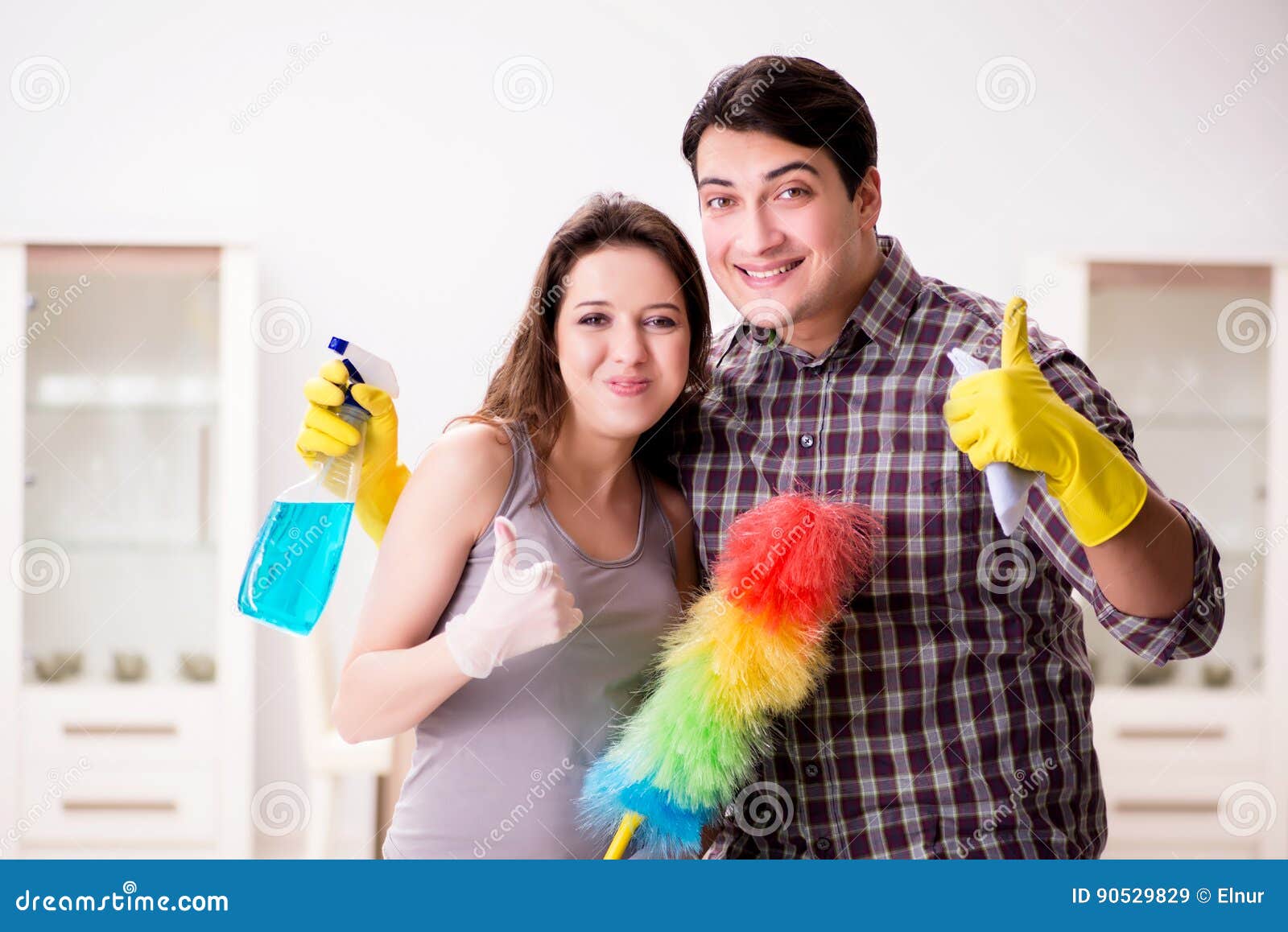 The Wife and Husband Doing Cleaning at Home Stock Image - Image of ...